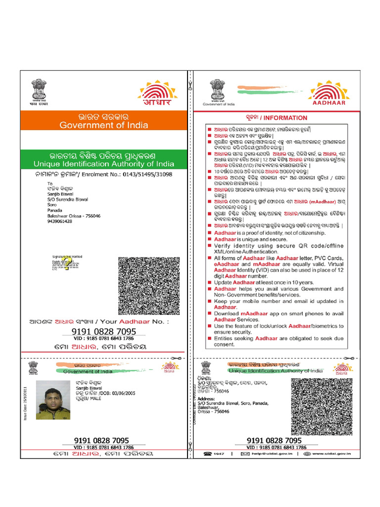 E- Aadhaar Card | PDF