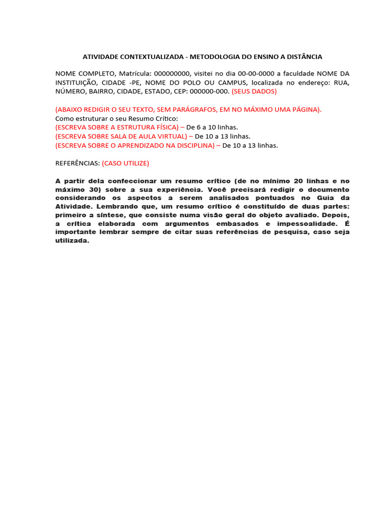 Modelo Simplificado - Atividade Contextualizada (Resumo Crítico ...