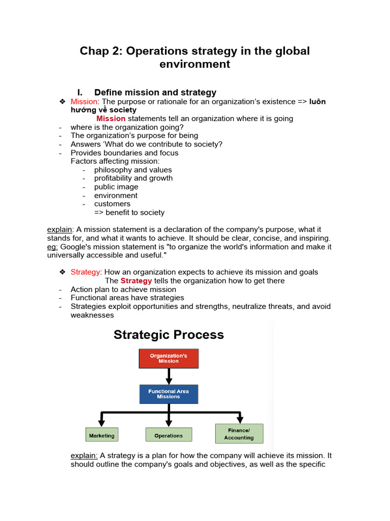 Chap 2: Operations Strategy in The Global Environment: I. Define Mission and Strategy | PDF ...