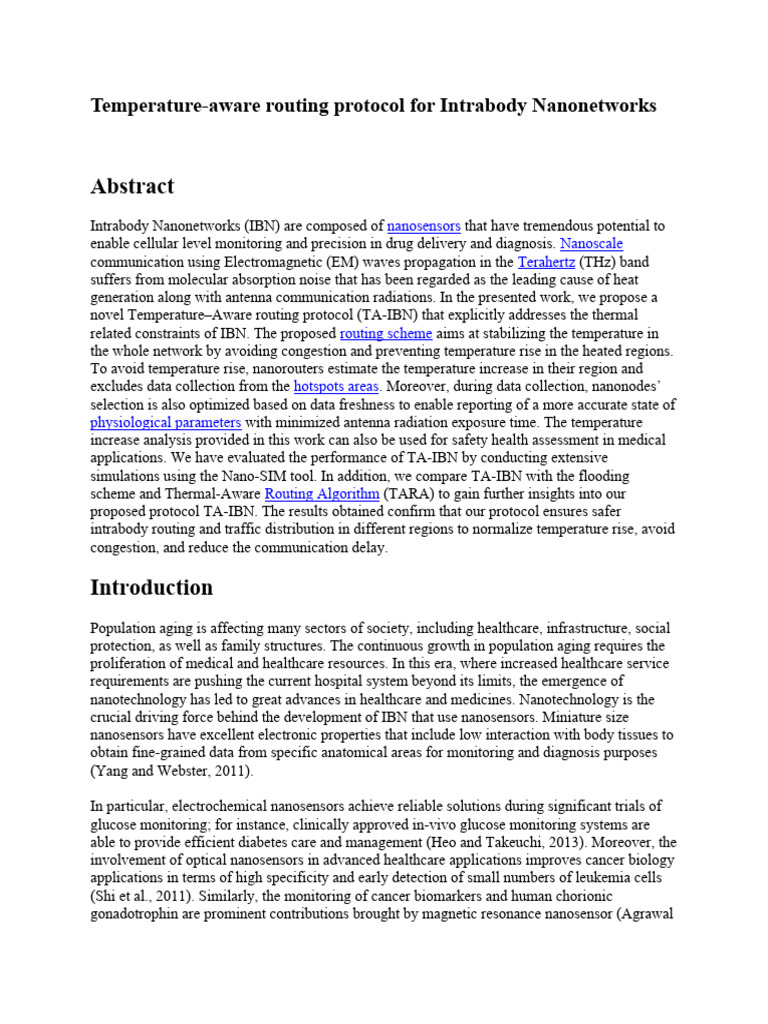 Temperature-Aware Routing Protocol For Intrabody Nanonetworks | PDF | Nanomedicine | Terahertz ...