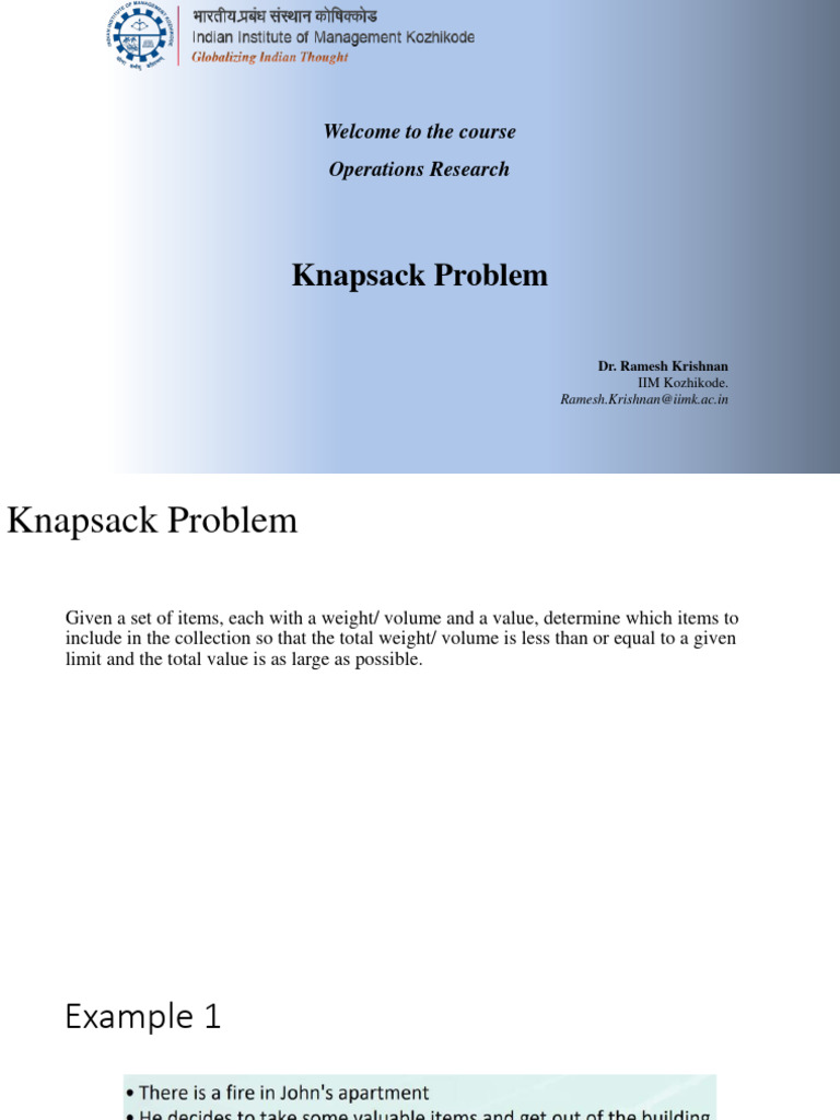 Knapsack Problem | PDF | Warehouse | Mathematical Optimization Knapsack Problem | PDF | Warehouse | Mathematical Optimization