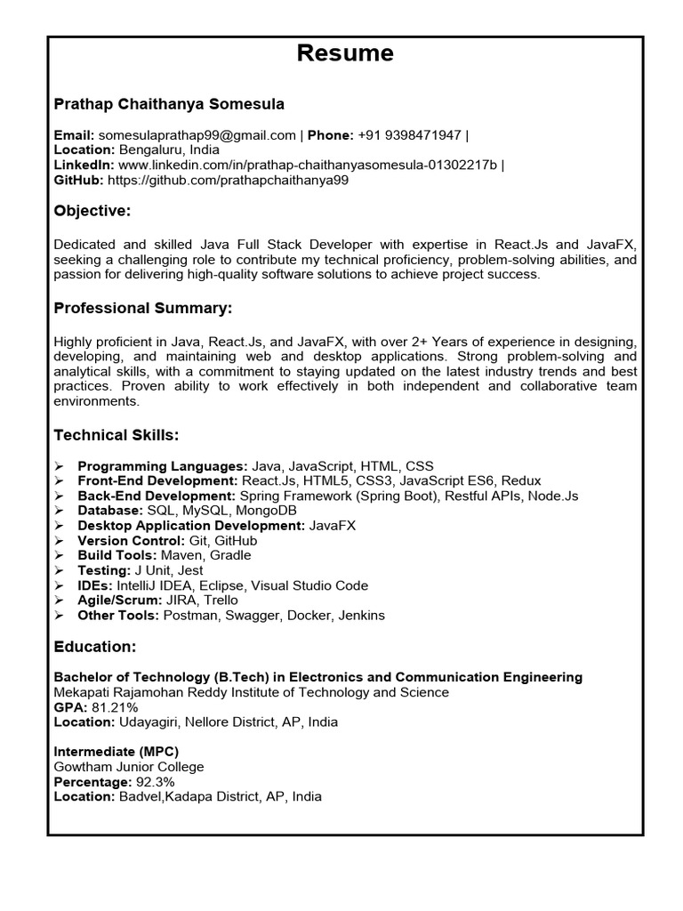 PC Resume | PDF | Java (Programming Language) | Computer Science