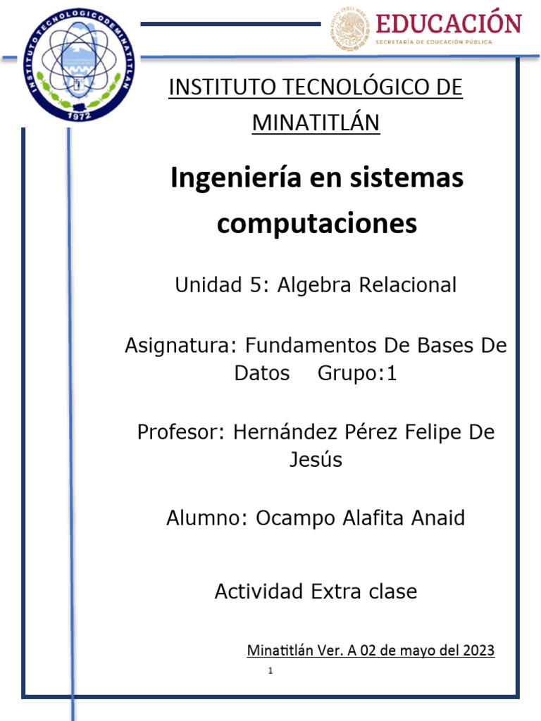 Ocampo Alafita Anaid TEMA5 | PDF | SQL | Base de datos relacional