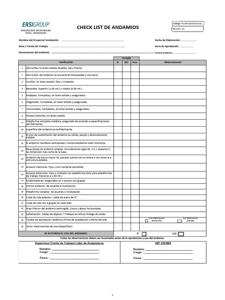 Check List de Andamios Rev 02 | PDF