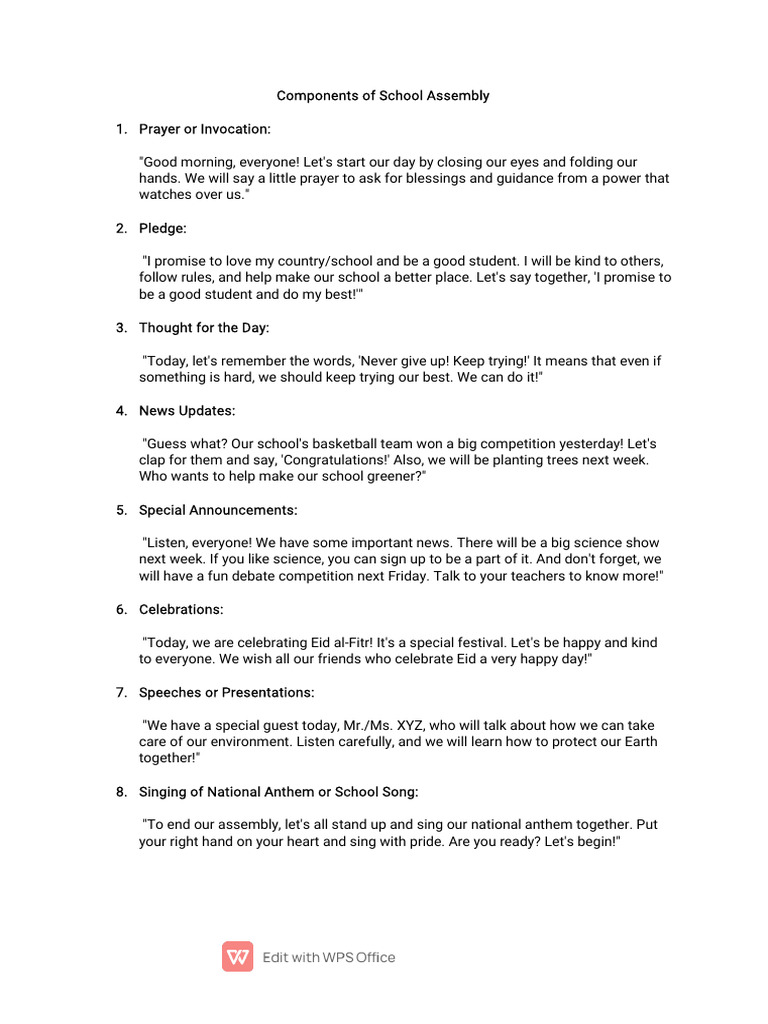 Components of School Assembly | PDF