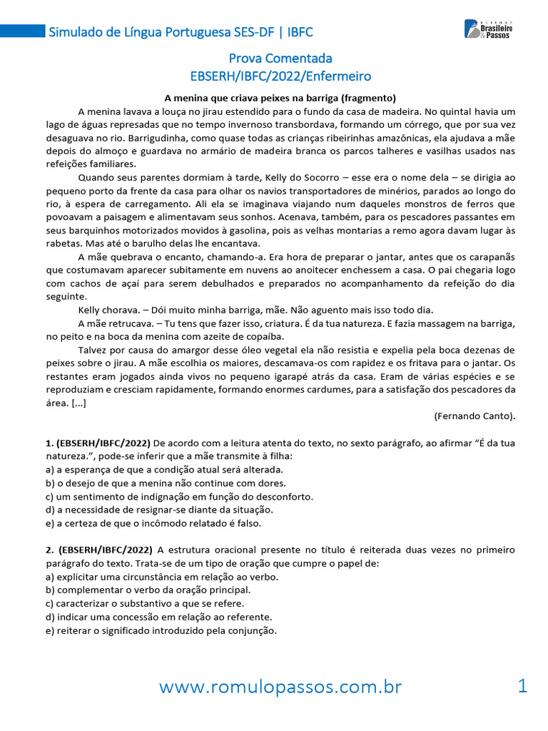 Simulado de Lingua Portuguesa Ses DF Ibfc | PDF | Palavra | Pronome