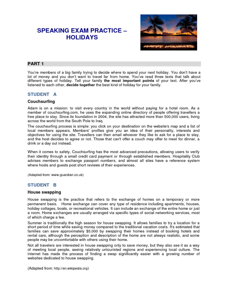 Holidays Speaking Practice Zoom | PDF