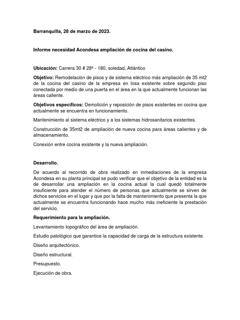 Informe Acondesa Cristian Perez. | PDF