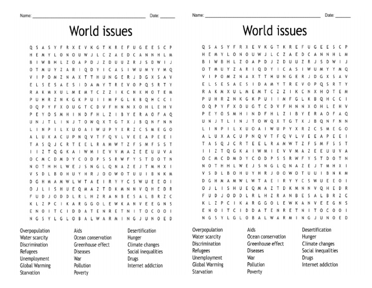 Social Issues Wordsearch 9 Grade | PDF