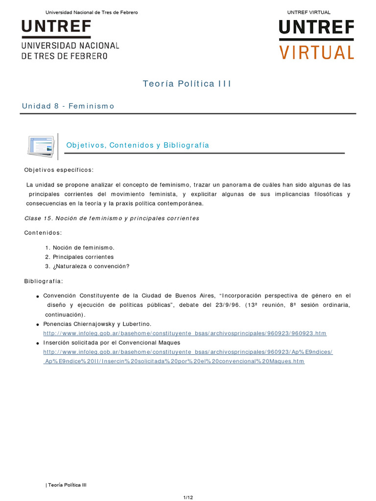 Unidad8 - Teoria Politica III Untref Virtual | PDF | Género | Estudios de género