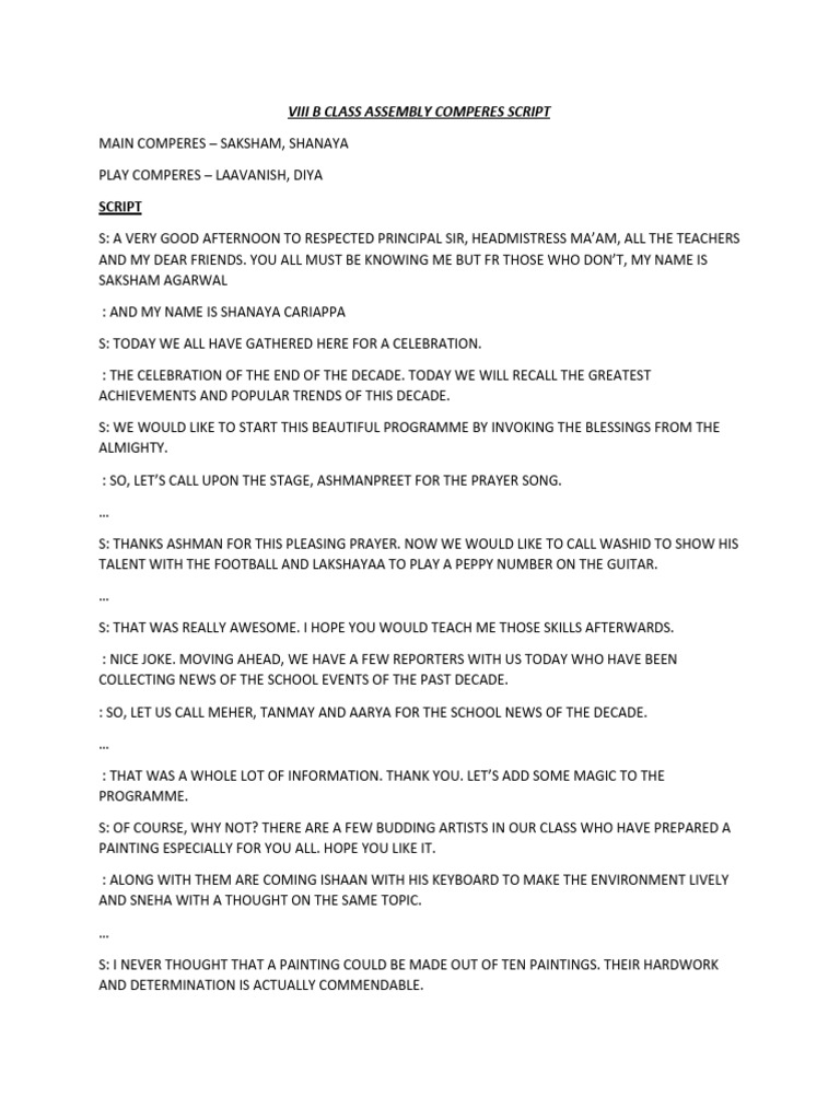 VIII B Class Assembly Script | PDF