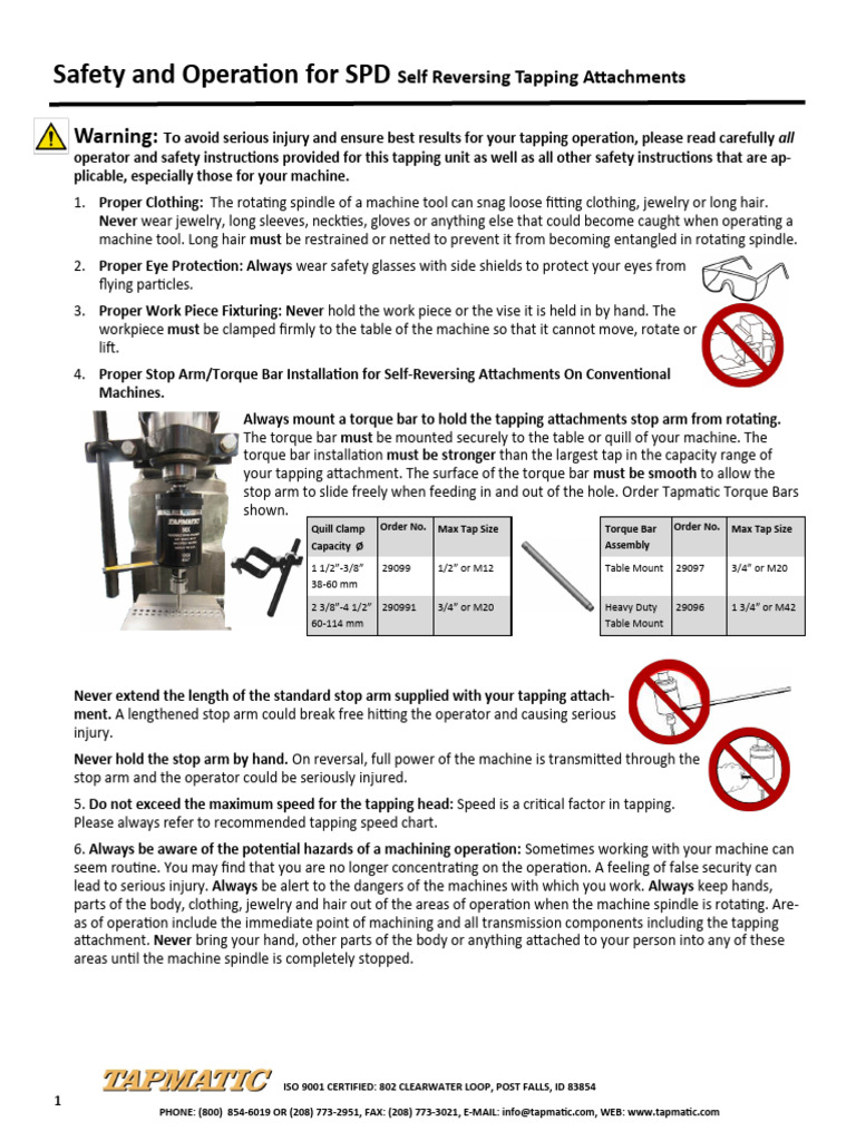 SPD Tapping Attachments Safety Guide | PDF | Axle | Equipment