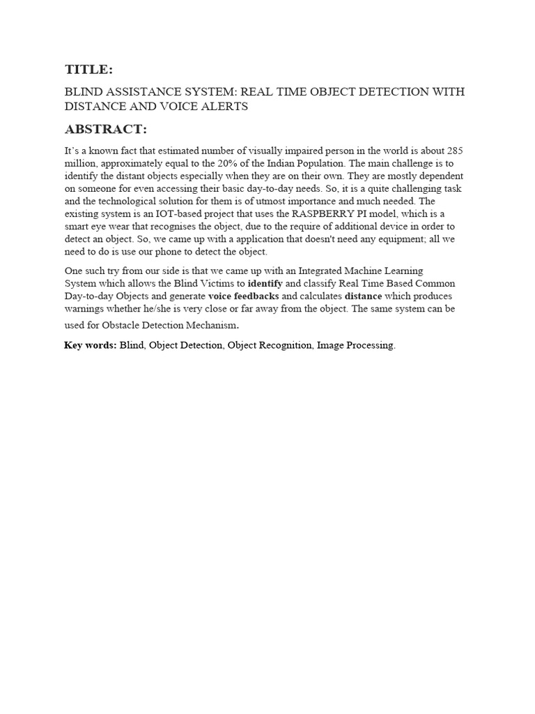 Blind Assistance | PDF | Computer Vision | Visual Impairment