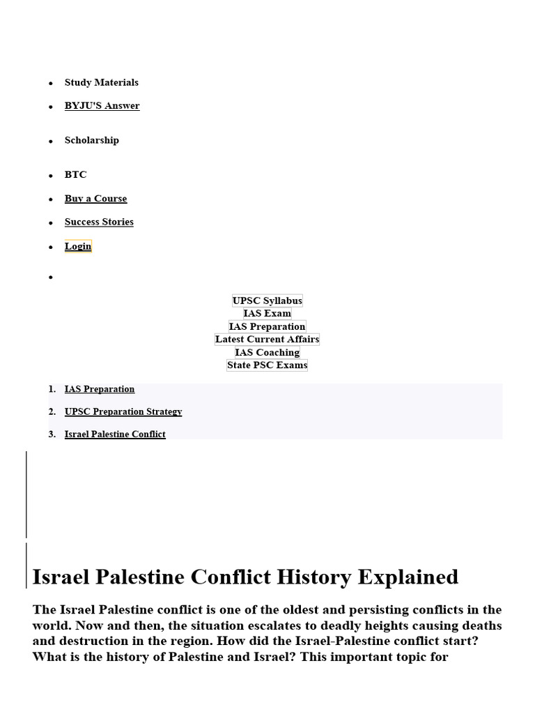 Israel Palestine Conflict | PDF | Palestine Liberation Organization ...