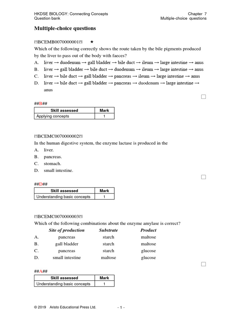 BIO Ch07 MC e PDF | PDF | Digestion | Bile
