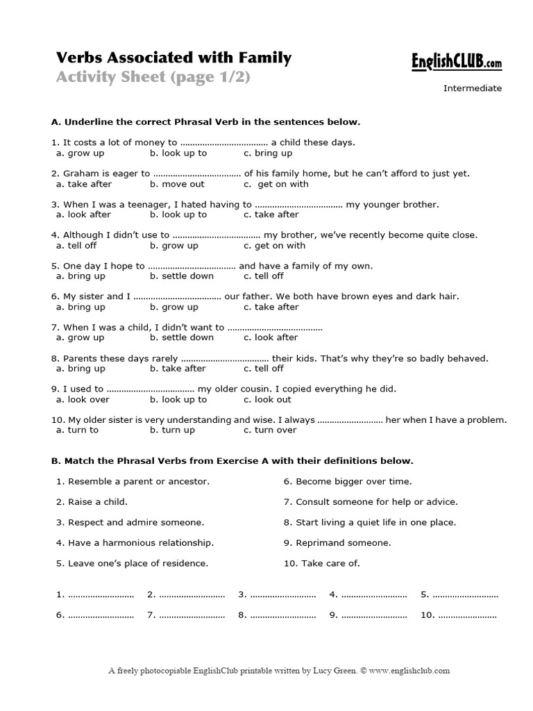 Verbs Family Activity | PDF | Linguistics