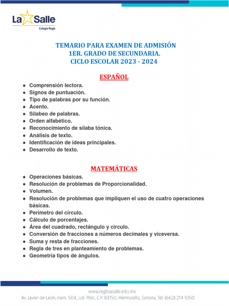 Temario 1er Grado | PDF