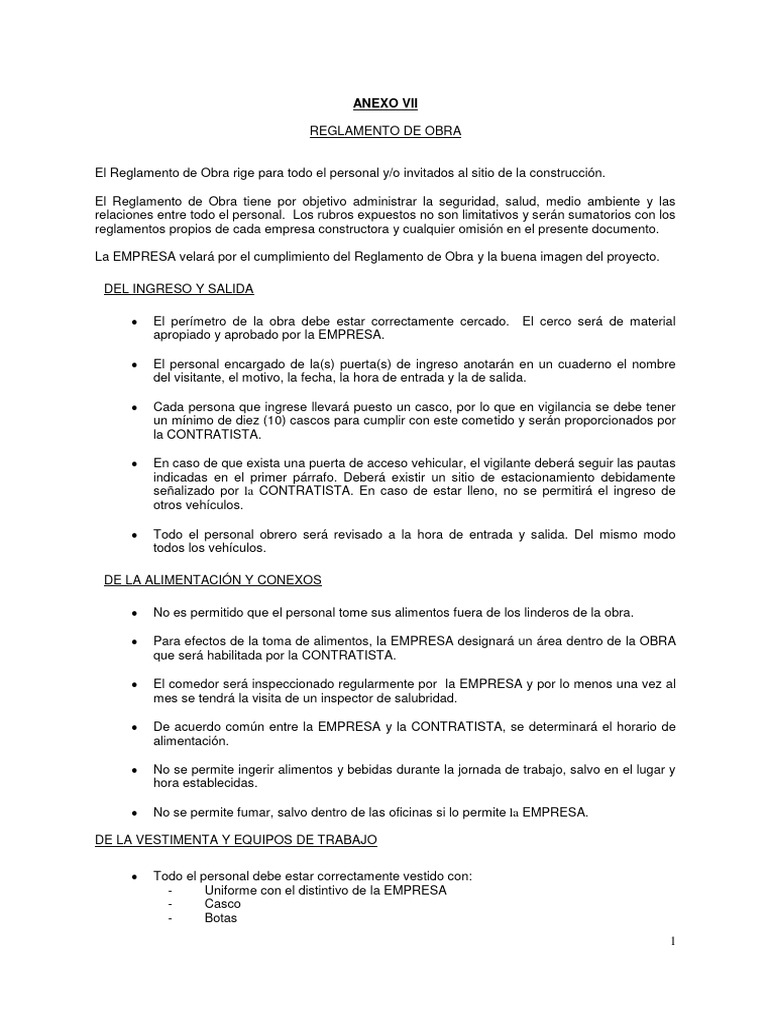 ANEXO VII-Reglamento de Obra | PDF