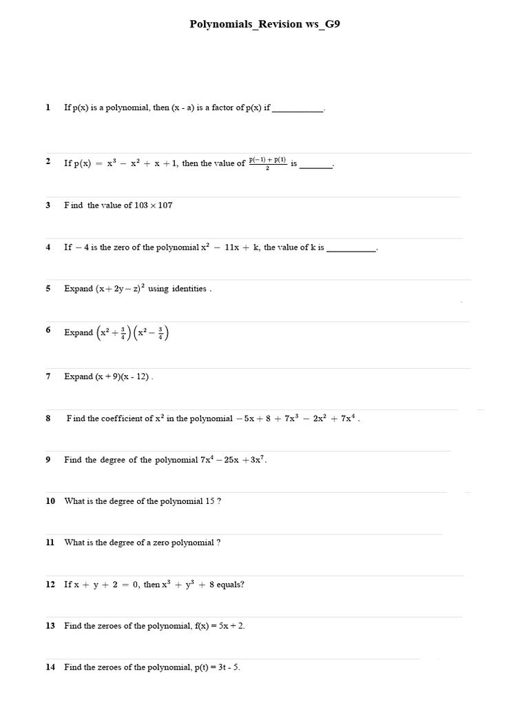 Grade 9 Polynomial Worksheet | PDF | Teaching Methods & Materials
