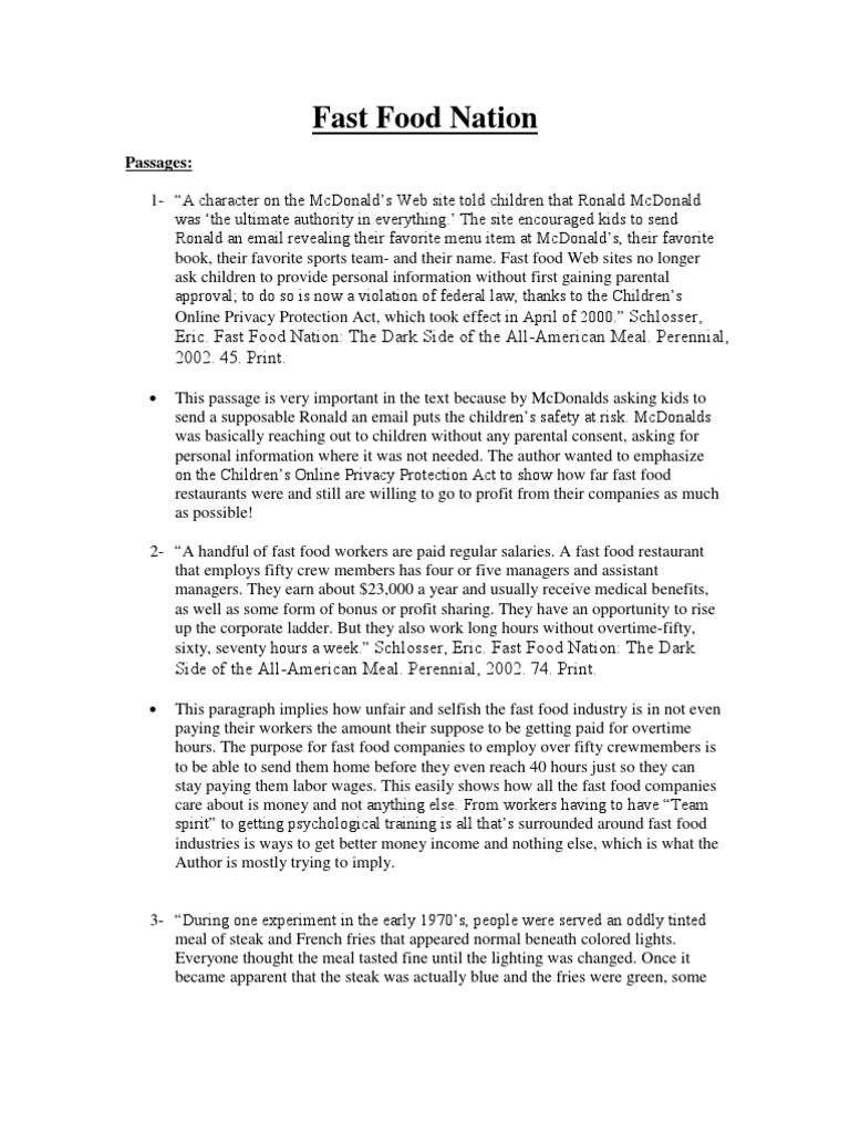 Fast Food Passages | PDF | Fast Food | Obesity