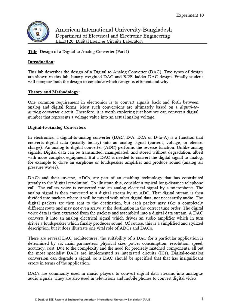 DLC LAB - 10 - Student - Manual | PDF | Digital To Analog Converter ...