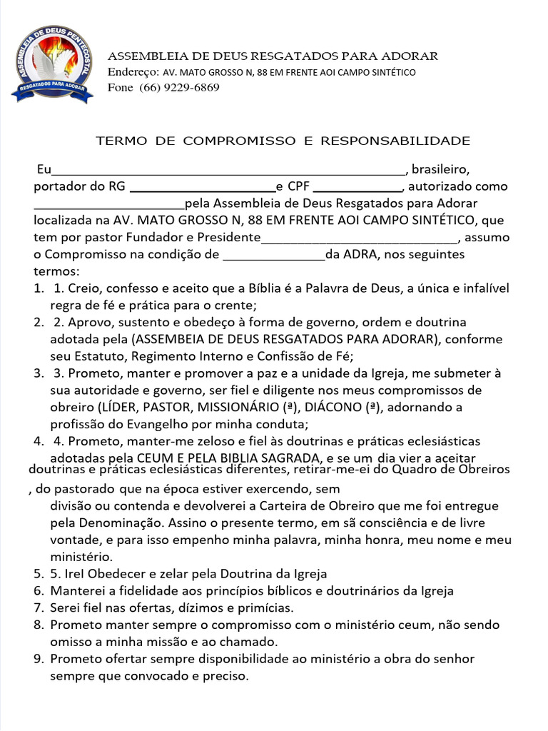 Termo de Compromisso e Responsabilidade | PDF