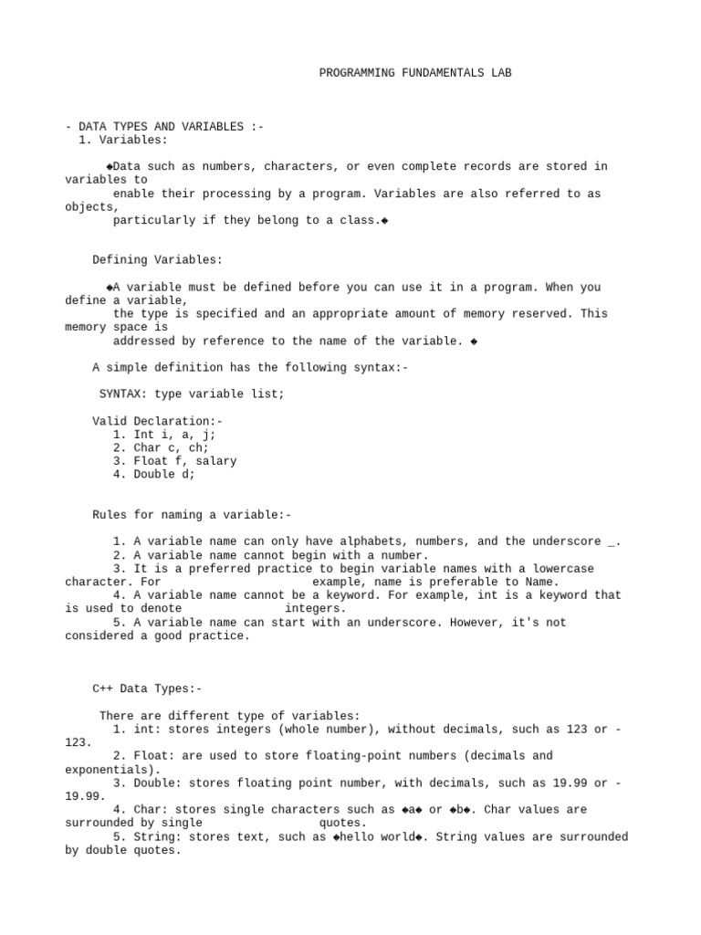 Programming Fund Lab 01 | PDF | Data Type | Integer (Computer Science)