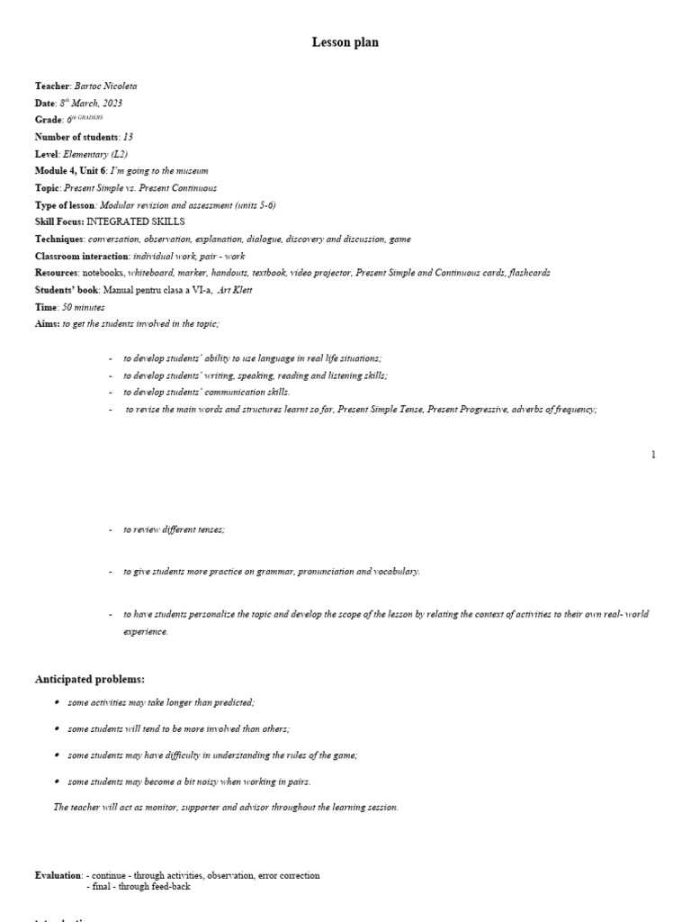 lesson_plan_6th_graders | PDF | Teachers | Learning