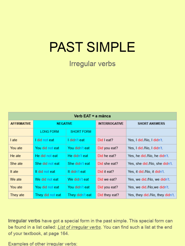 Past Simple Irregular Verbs | PDF | Foreign Language Studies | Self ...