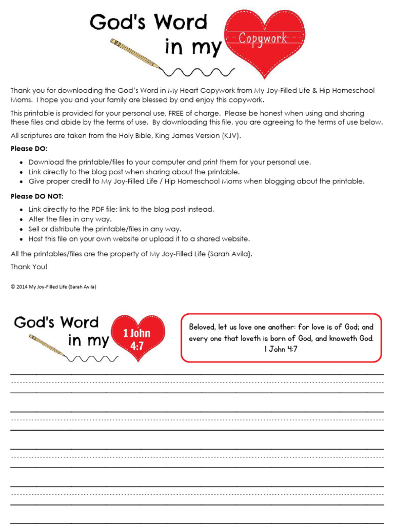 Gods Word in My Heart Copywork | Download Free PDF | Ten Commandments ...