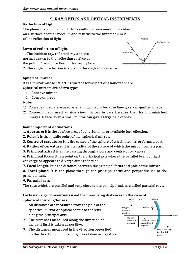 1. RAY OPTICS(THEORY ) | PDF | Rainbow | Optics