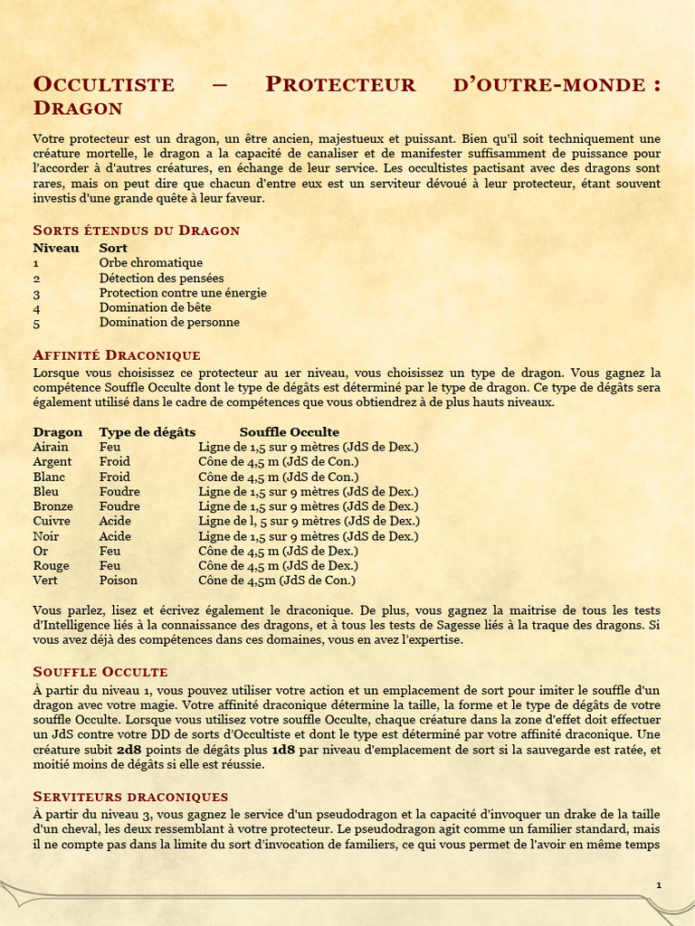 Subclass - Occultiste Dragon | PDF