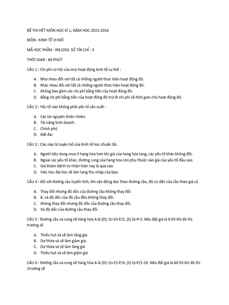 ĐỀ TN VI MÔ | PDF