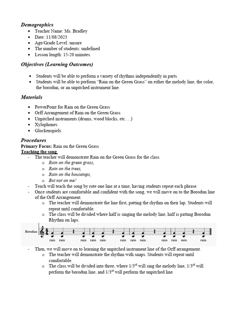 Orff Process Lesson Plan | PDF | Musical Instruments | Musicology
