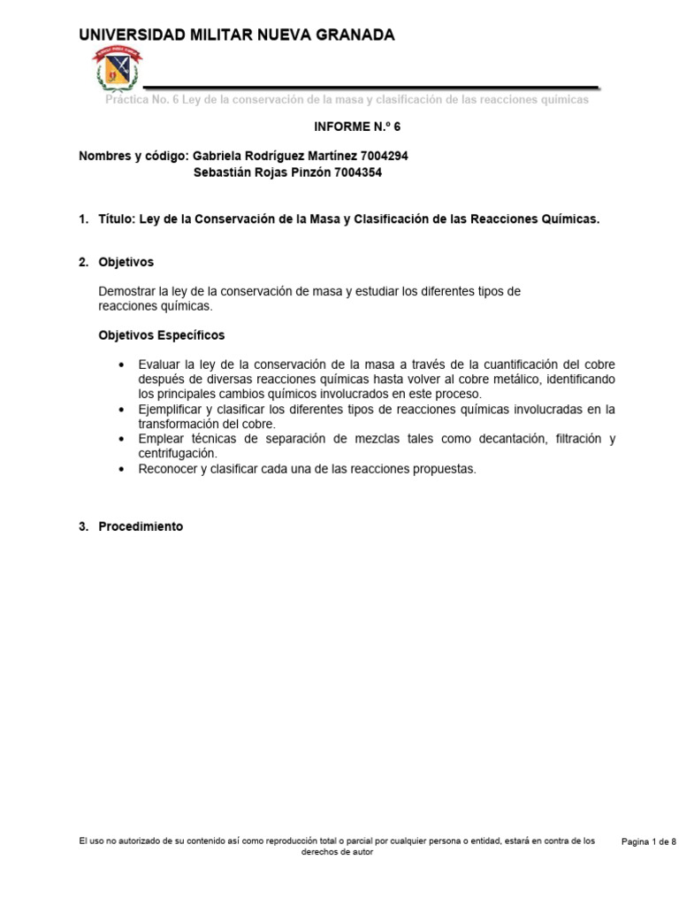 Práctica de Conservación de Masa | PDF | Cobre | Cloruro