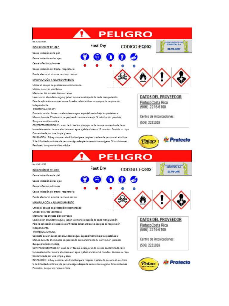 Etiquetas de Pinturas y Thinner | PDF