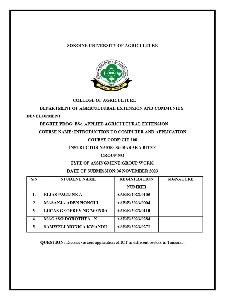 Sokoine University of Agriculture Cover Page | PDF