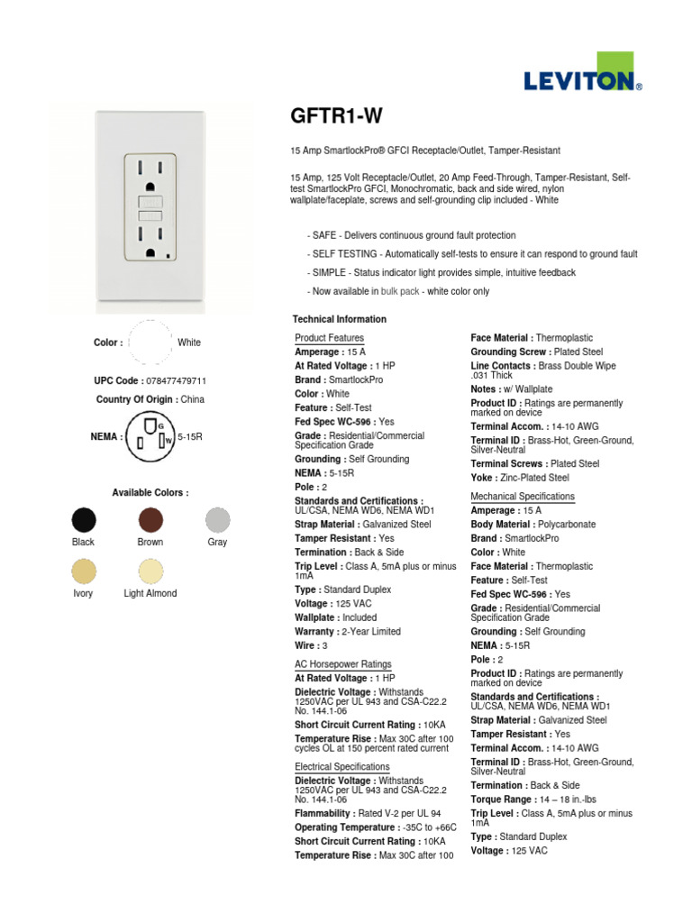 Product Spec or Info Sheet - GFTR1-W | PDF | Electrical Engineering ...