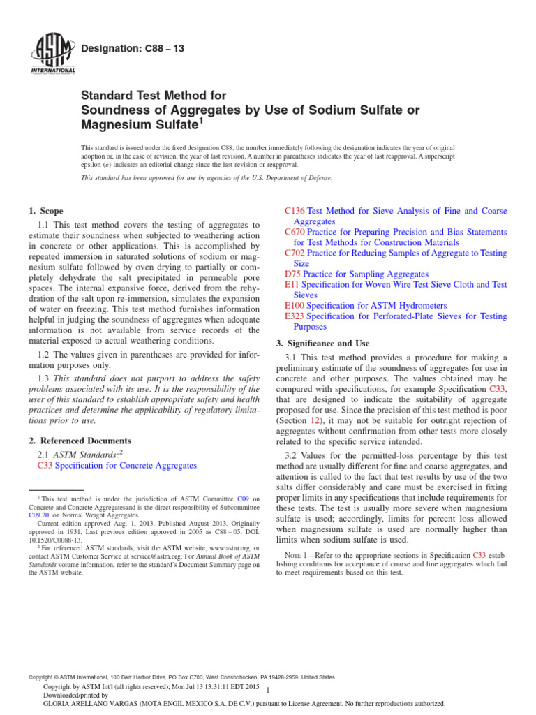 ASTM C 88-13 Sanidad de Los Agregados | PDF