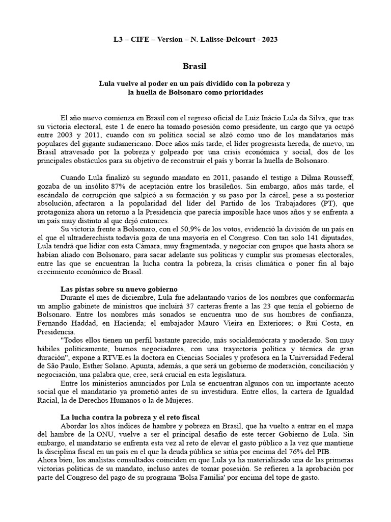 Version 1 (Brésil - Lula) | PDF | Luiz Inácio Lula Da Silva | Brasil