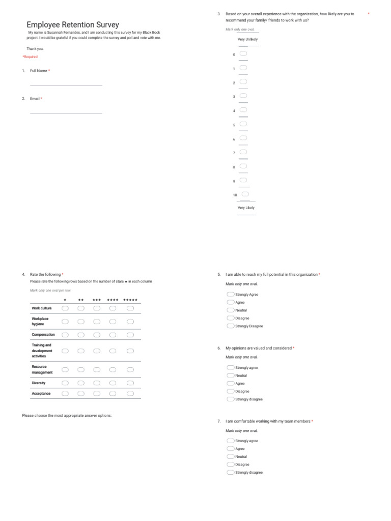Employee Retention Survey - Google Forms | PDF | Employee Retention ...
