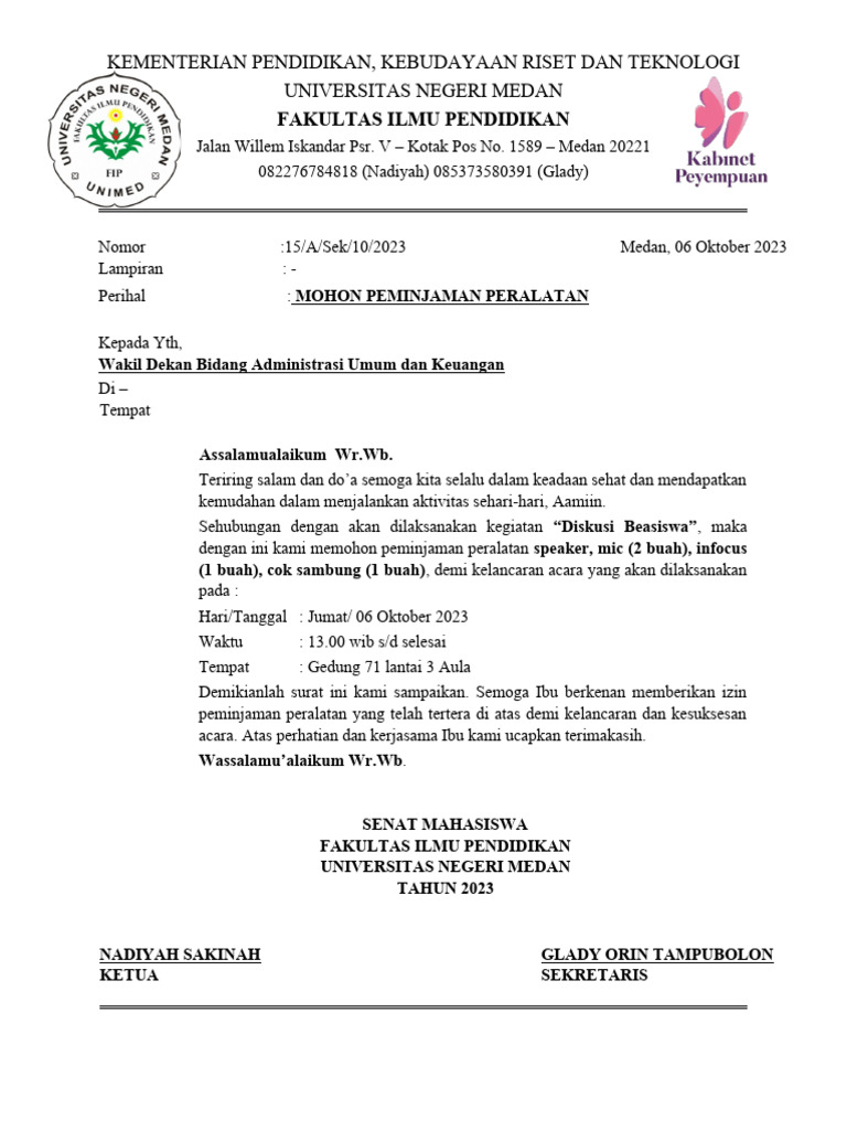 Surat Peminjaman Aula SEMAF | PDF