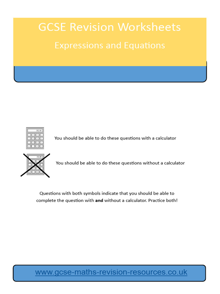 GCSE Worksheet: Expressions and Equations | PDF | Equations | Quadratic ...