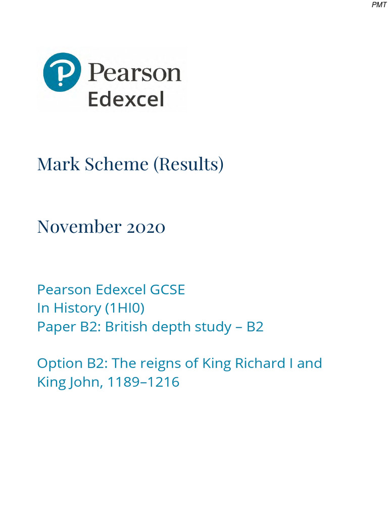 June 2020 MS - Paper B2 Edexcel History GCSE | PDF | Crusades | Knowledge