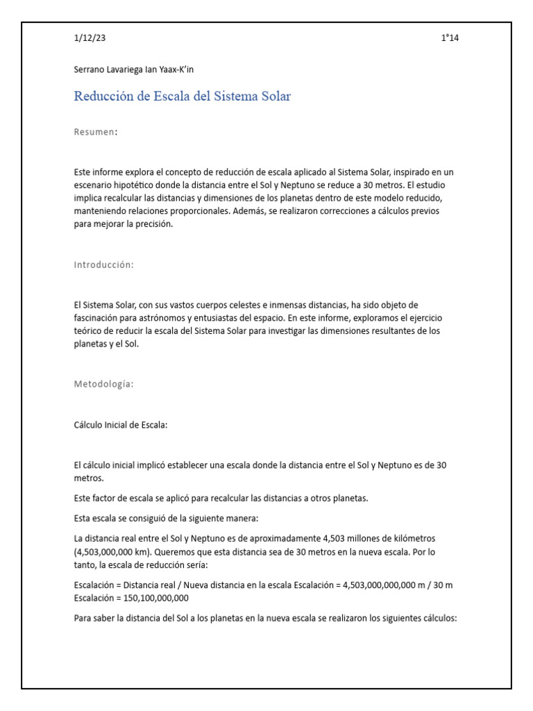 Reducción de Escala Del Sistema Solar | PDF | Sistema solar | Astronomía