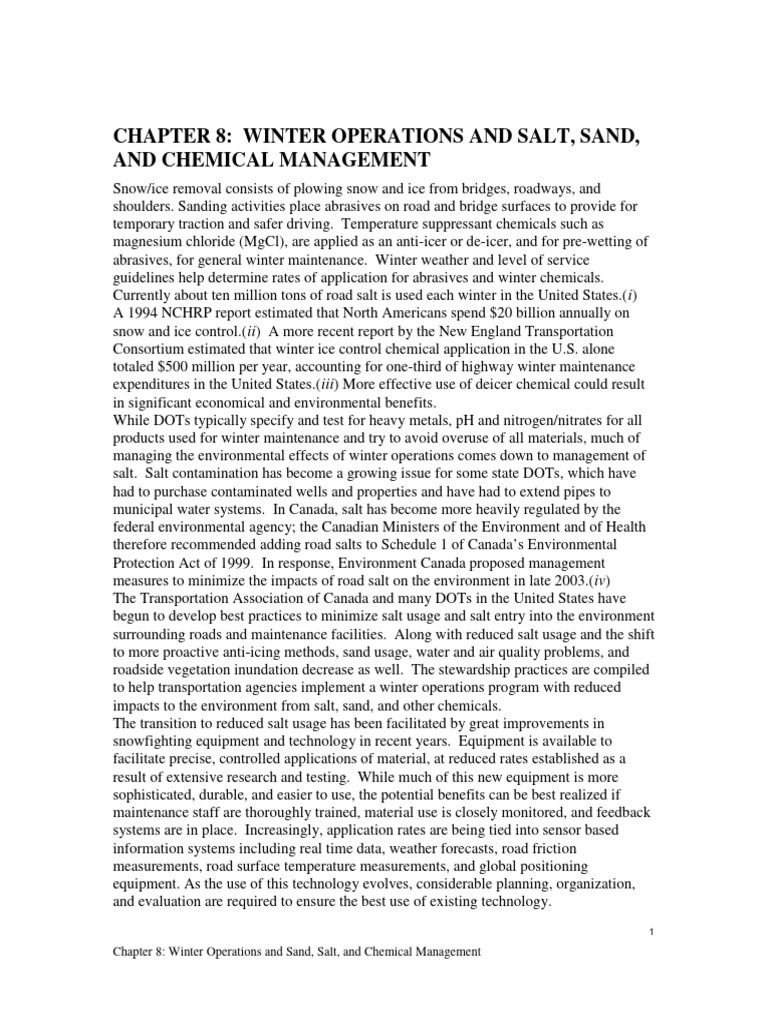 Winter Operations and Salt, Sand, And Chemical Management | PDF ...