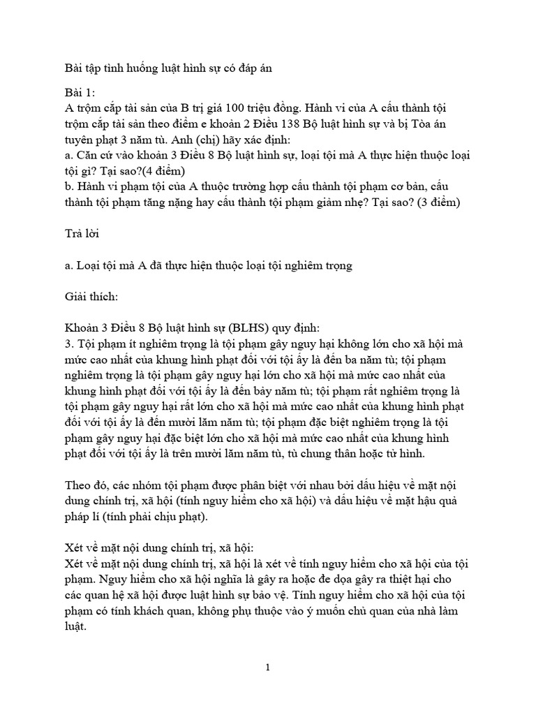 Bai Tap Tinh Huong Luat Hinh Su Co Dap An | PDF