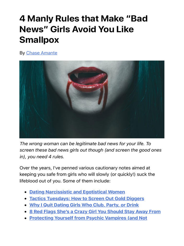 4 Manly Rules That Make Bad News Girls Avoid You Like Smallpox | PDF