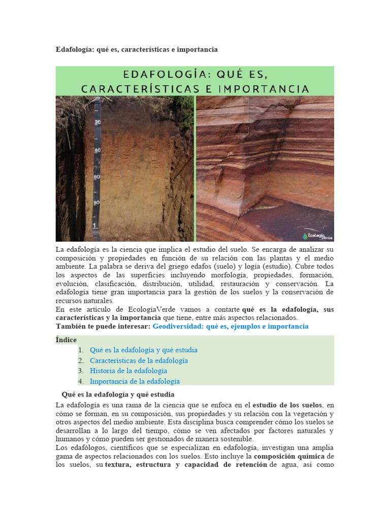 Edafología: Estudio y Importancia del Suelo | PDF | Suelo | Agua