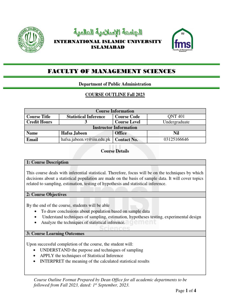 Statistical Inference Course Outline | PDF
